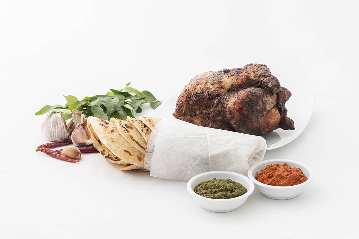Original peppery garlic roasted chicken with Ghee parata